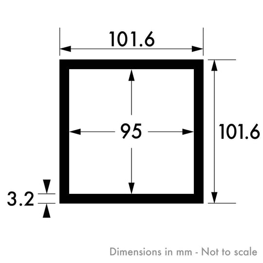 101.6mm x 101.6mm x 3.2mm (4' x 4' x 10swg) Plain Finish Aluminium Square Tube