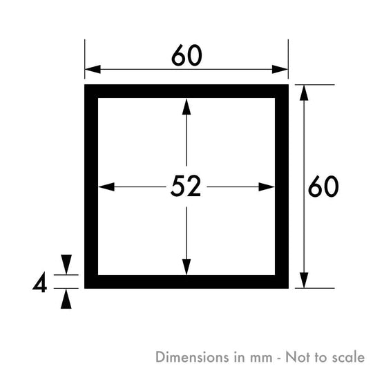 60mm x 60mm x 4mm Plain Finish Aluminium Square Tube