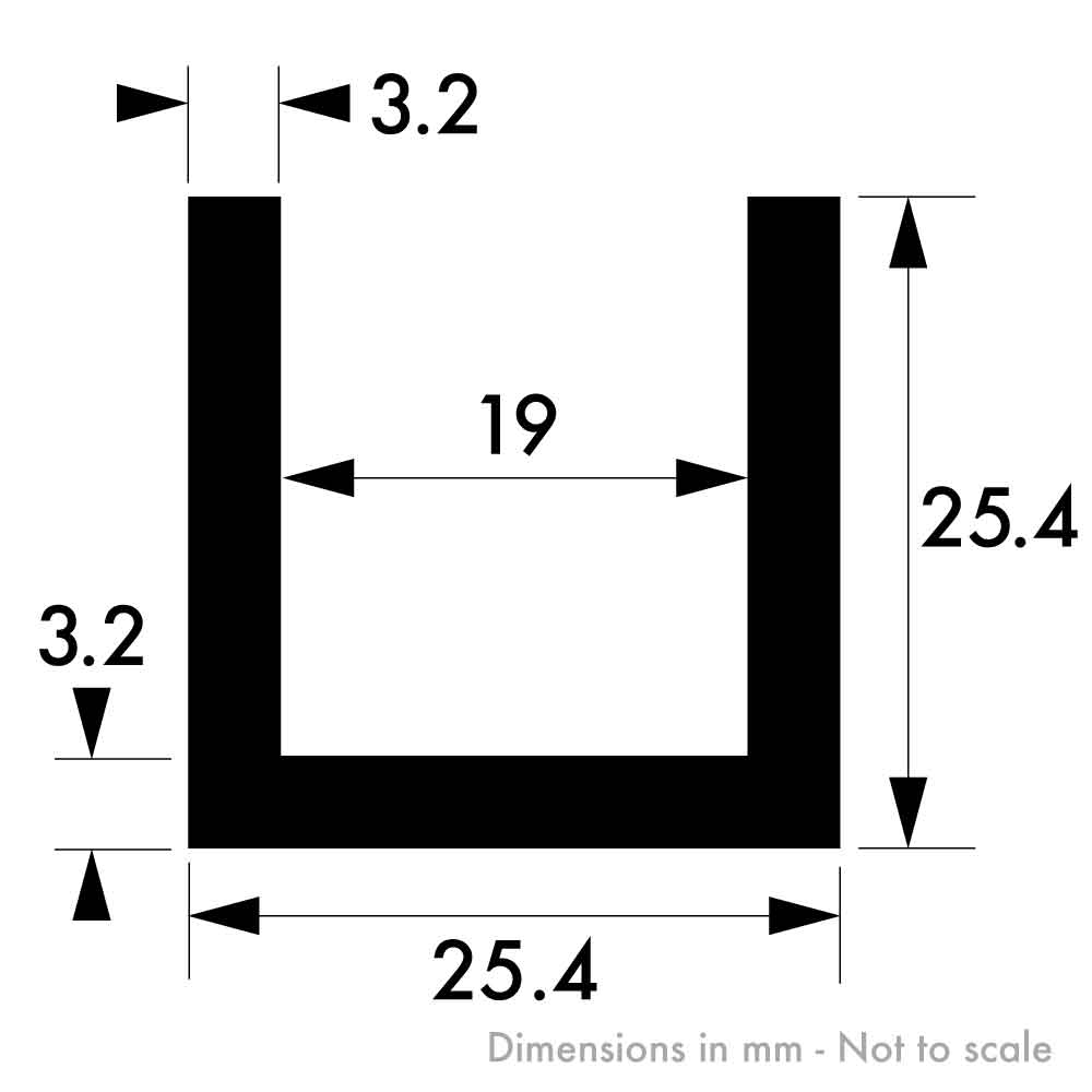25.4mm x 25.4mm x 3.2mm (1' x 1' x 1/8') Aluminium Channel