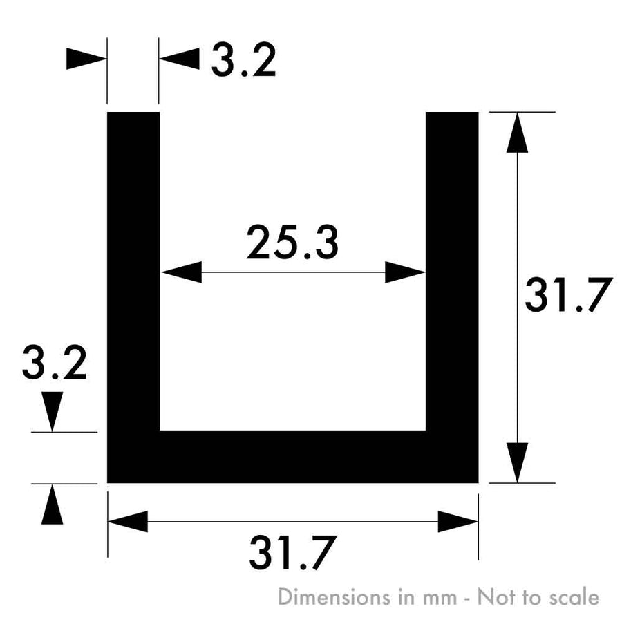 31.7mm x 31.7mm x 3.2mm (1 1/4' x 1 1/4' x 1/8') Plain Finish Aluminium ...